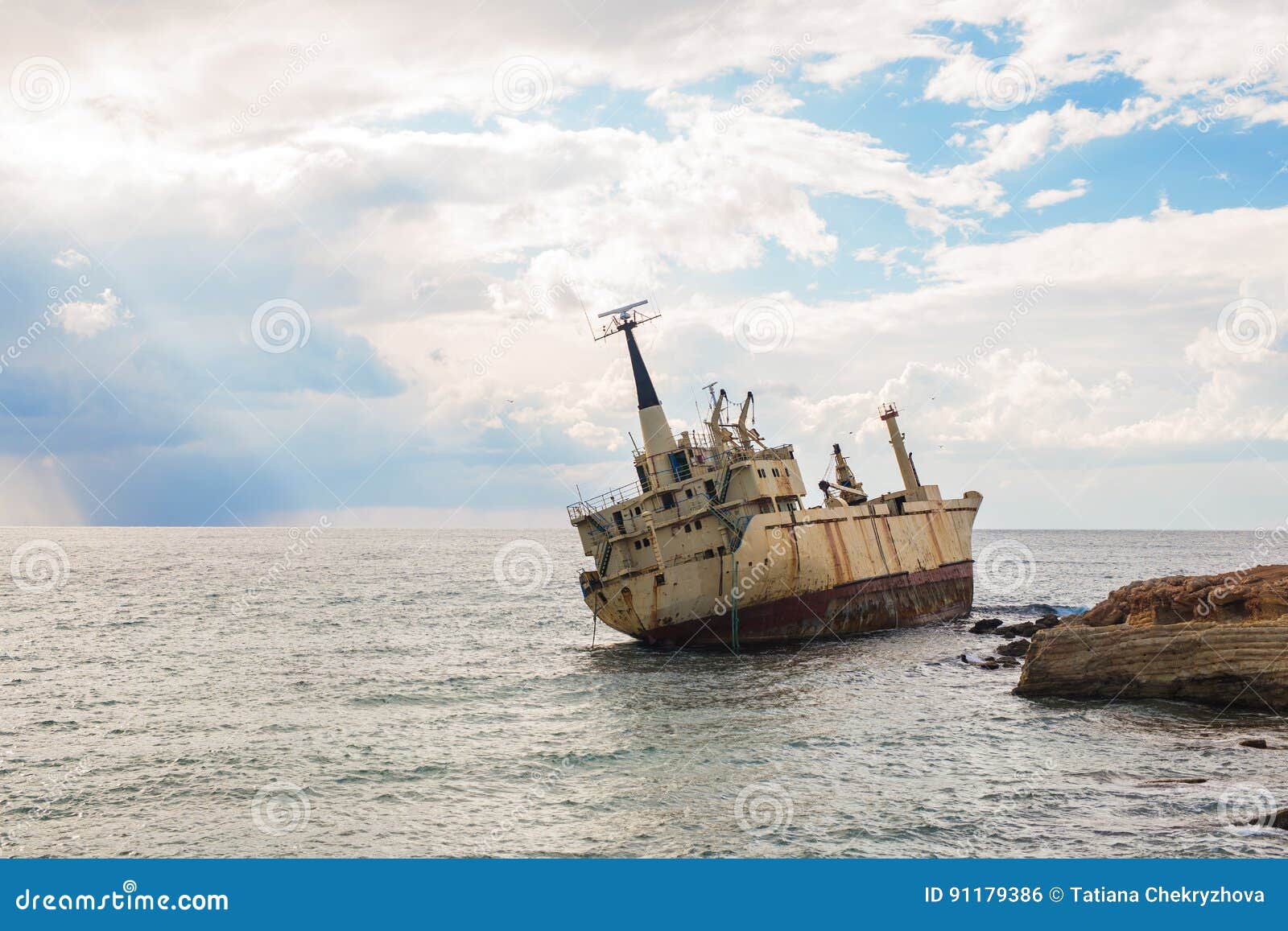 Abandoned Broken Ship-wreck Beached on Rocky Sea Shore. Stock Photo ...