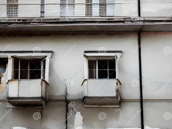Abandoned Building with Broken Windows and Balcony, Ai Generated Stock ...