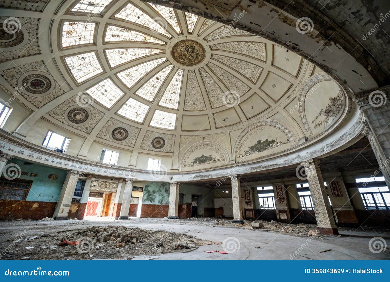 Abandoned Building - Crumbling Domed Ceiling Stock Illustration ...