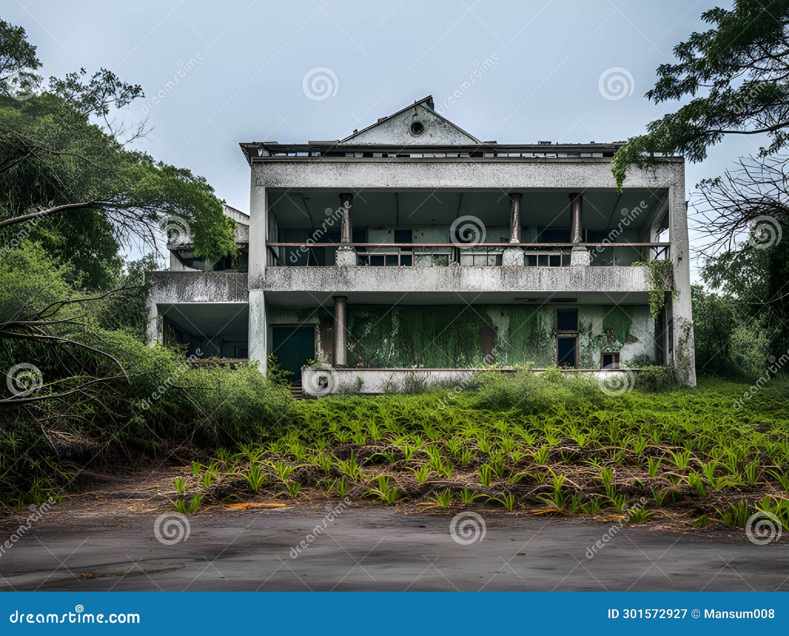Abandoned Building in a Dense Forest Stock Illustration - Illustration ...
