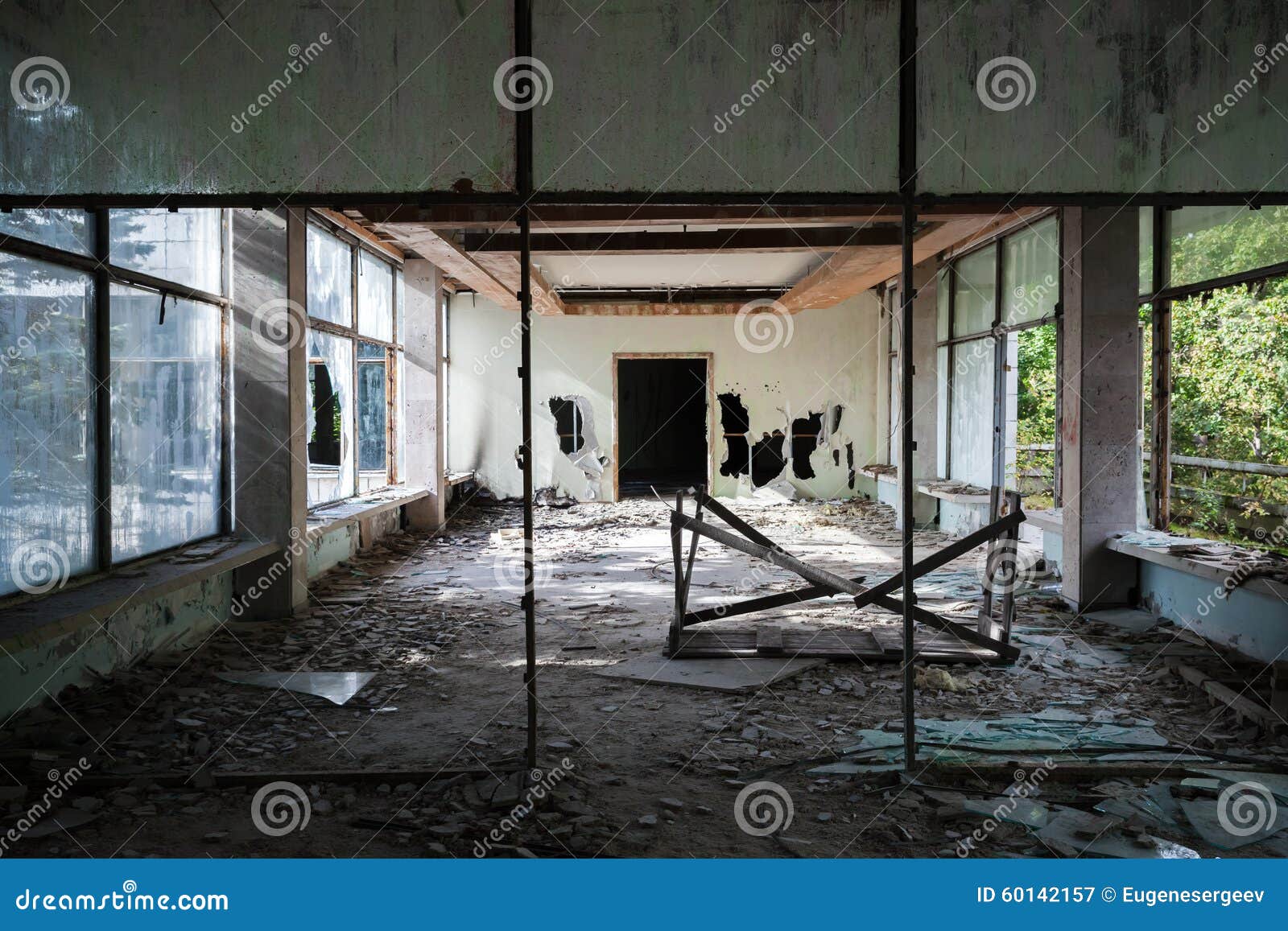 Abandoned Building Interior. Hall Perspective Stock Image - Image of ...