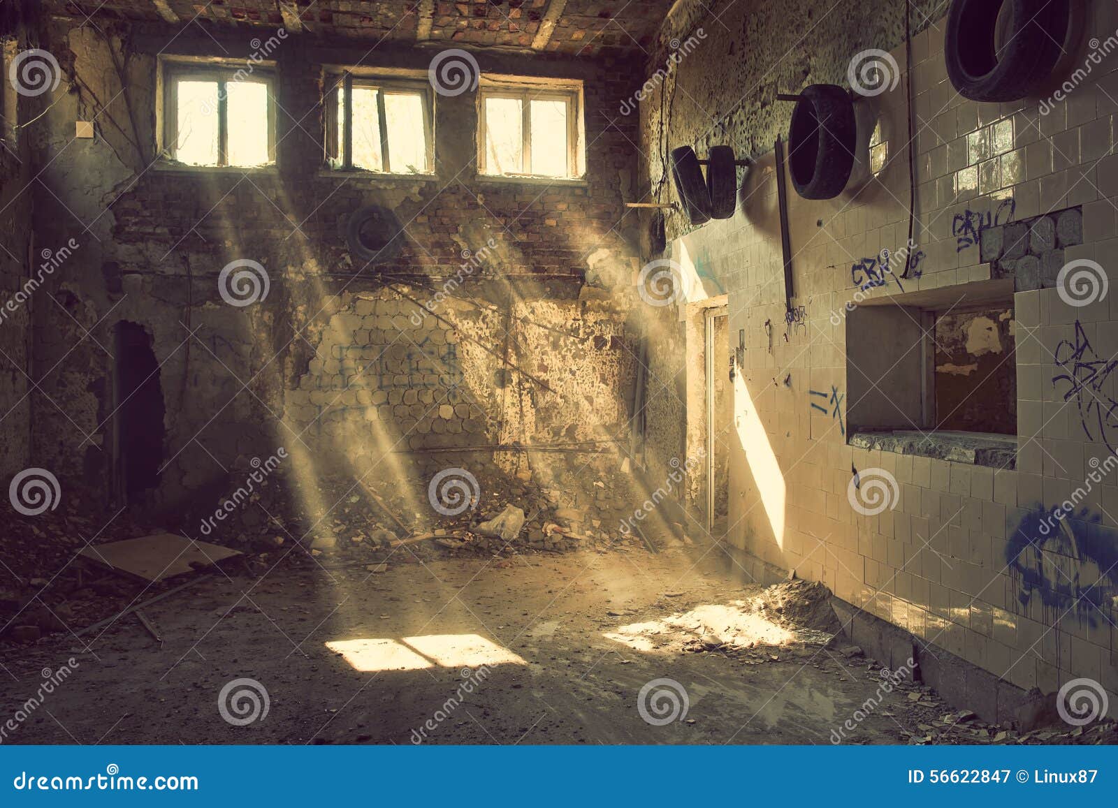 An Old Rundown Warehouse Wall Built Of Wood And Cement Royalty-Free ...