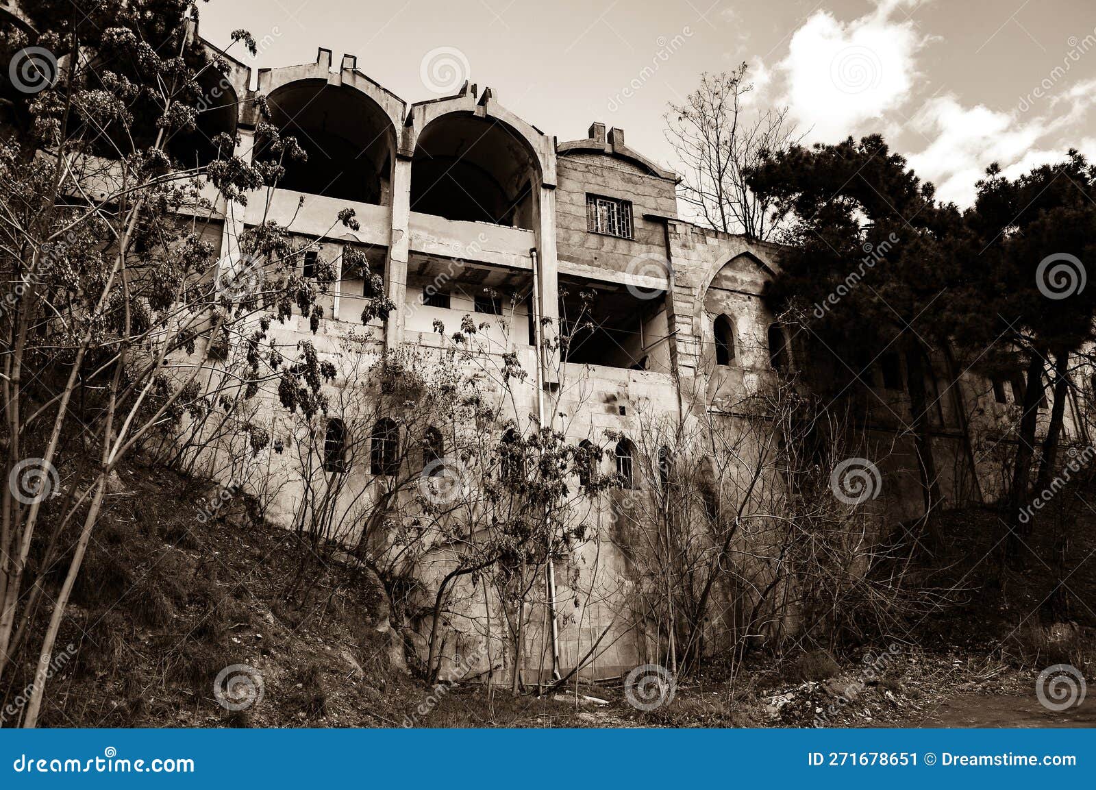 Abandoned Building with Sepia Effect Stock Image - Image of home ...