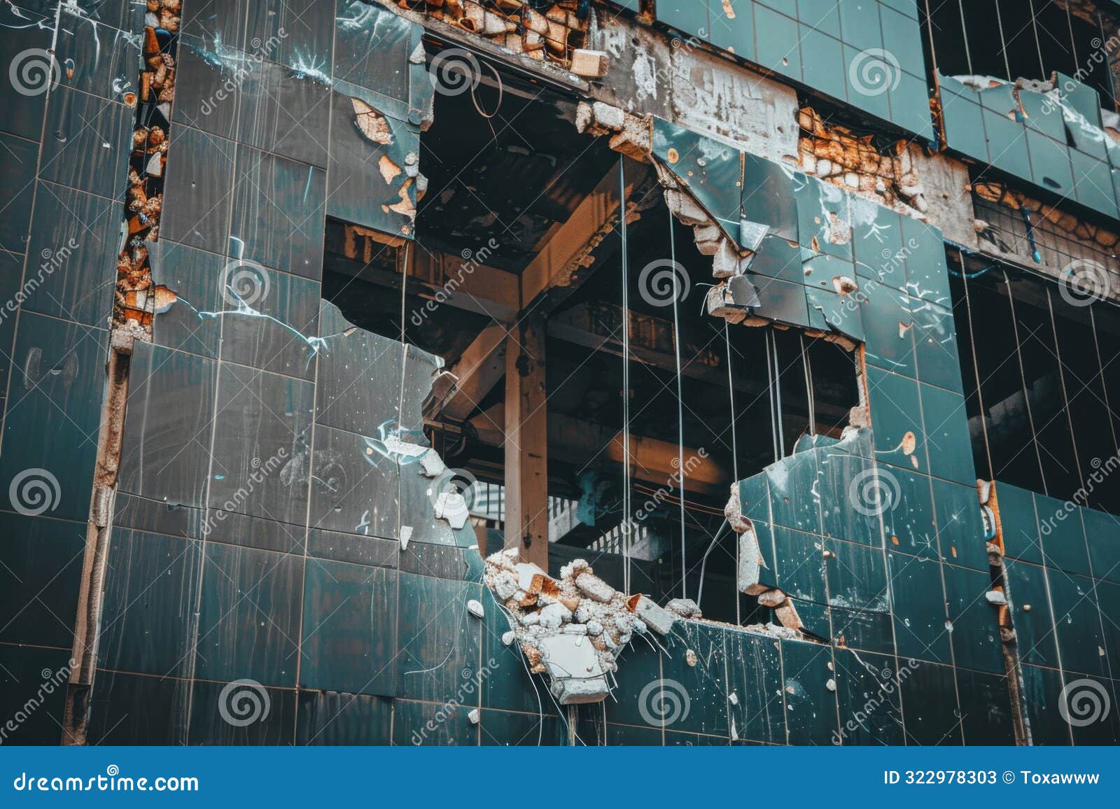 Abandoned Building With Shattered Facade And Exposed Interior Structure ...
