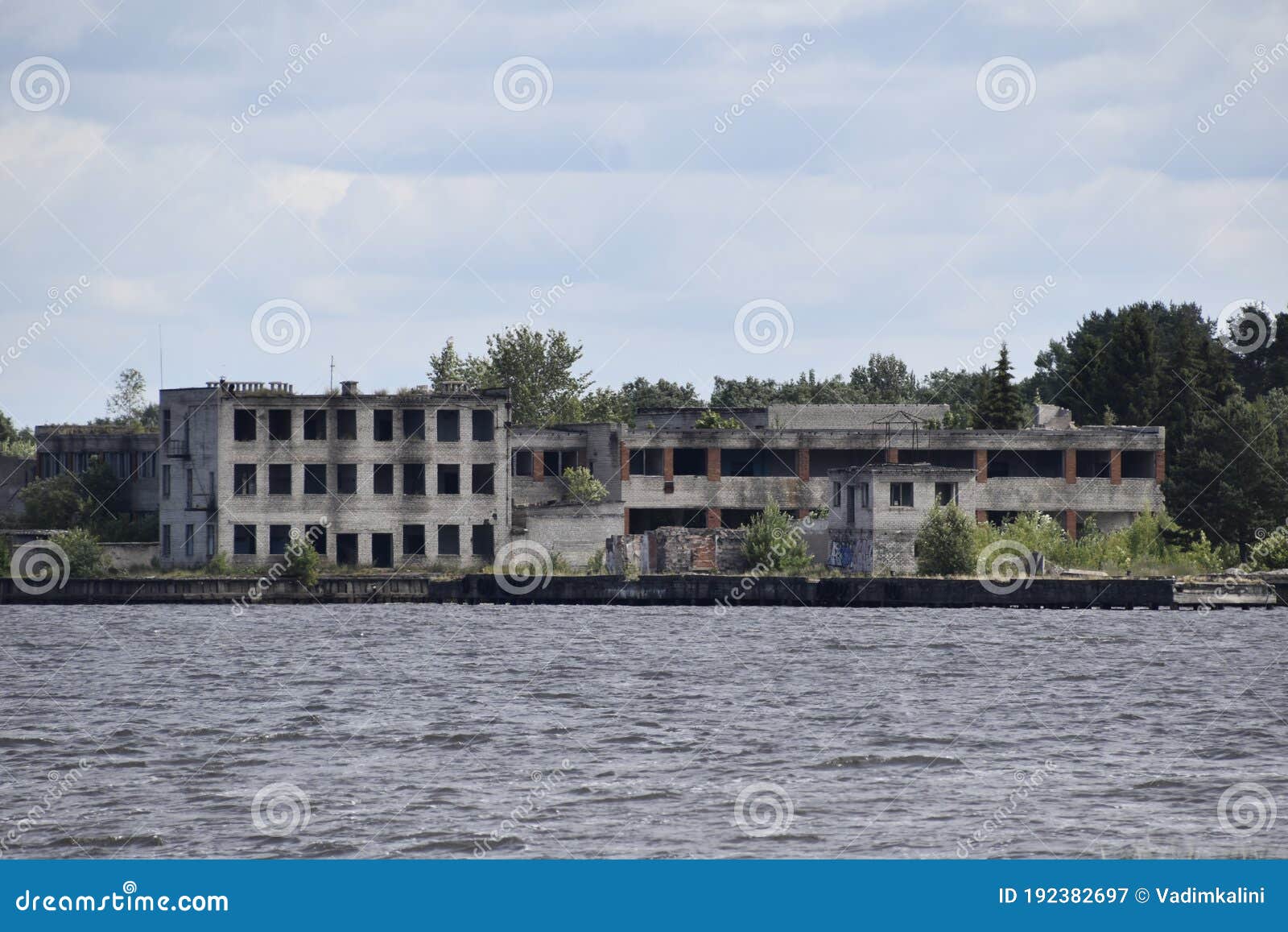 Abandoned Buildings Complex on the Shore. Stock Image - Image of ...