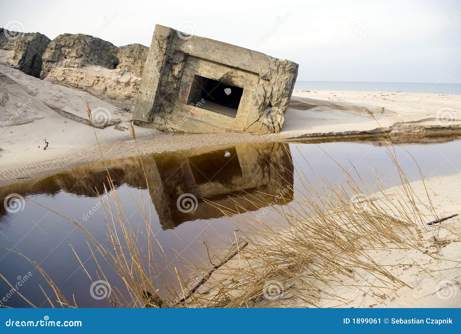 Abandoned bunker on beach stock image. Image of pillbox - 1899061