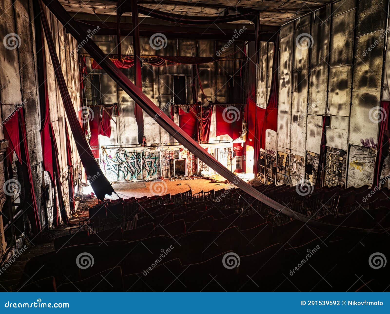 Abandoned and Burned Cinema Hall in an Old Multiplex Cinema Stock Photo ...