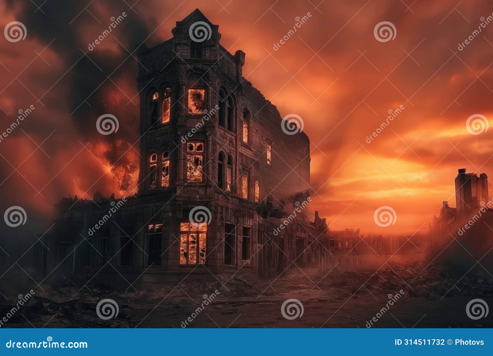 Abandoned Burning Building after Complete Destruction by Fire Stock ...