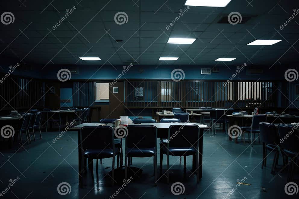 Abandoned Cafeteria at Night: Eerie, Deserted Dining Space Stock ...