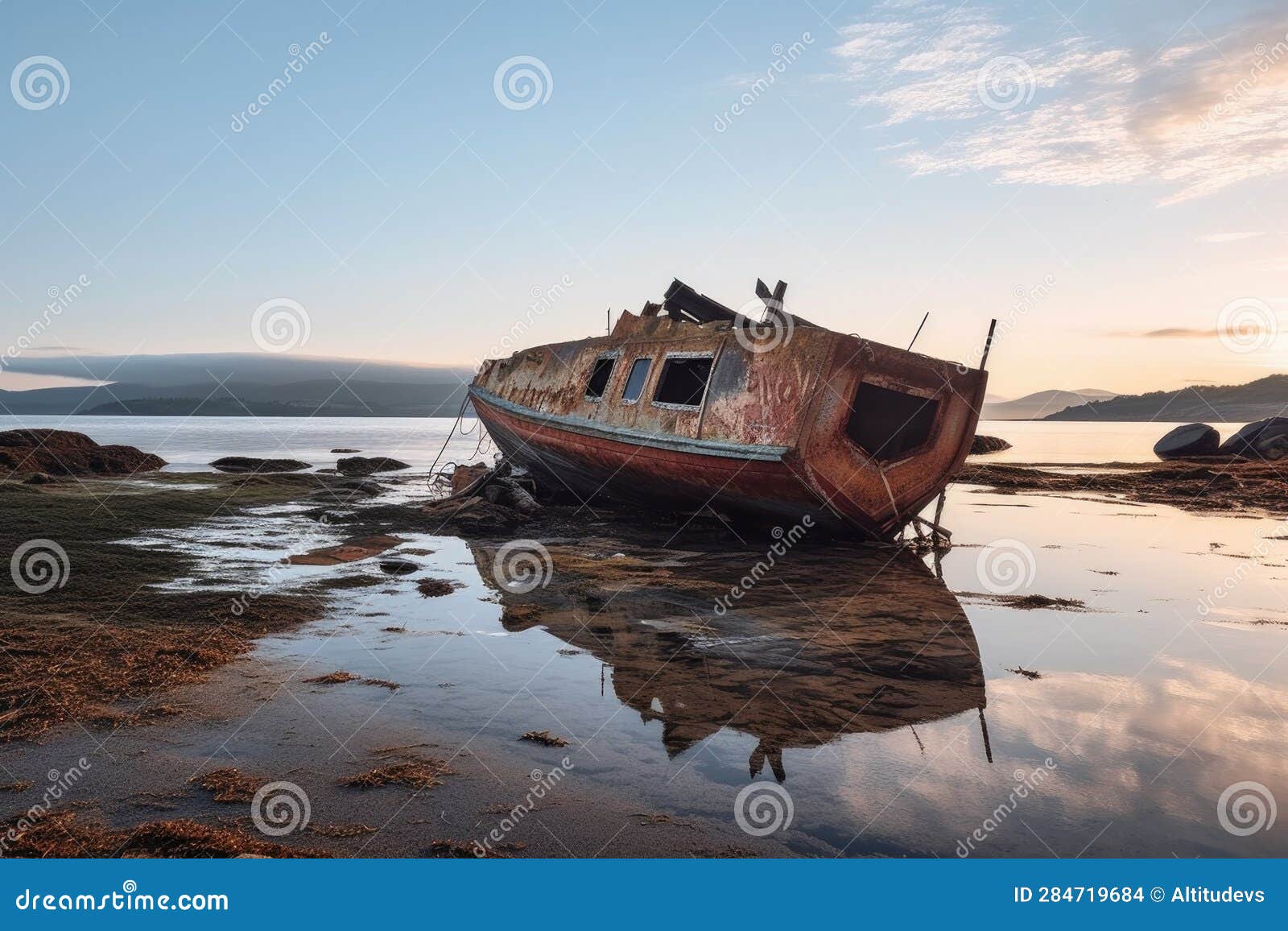 Abandoned Capsized Boat on a Shore Stock Illustration - Illustration of ...