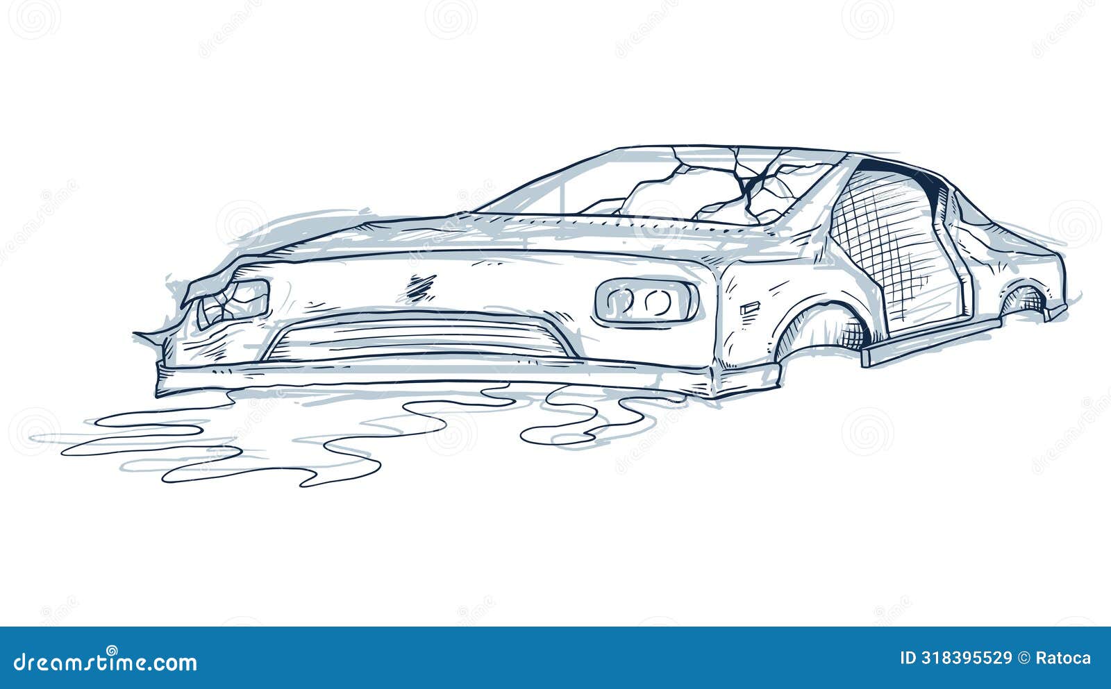 Abandoned car illustration stock vector. Illustration of crushed ...