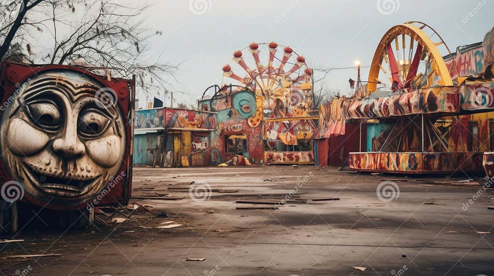 Abandoned Carnival with Old Rides and Peeling Paint Stock Illustration ... Abandoned Carnival with Old Rides and Peeling Paint Stock Illustration ...