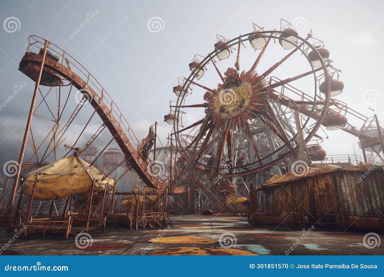 Abandoned Carnival Rides Rusty and Abandoned Stock Illustration ...
