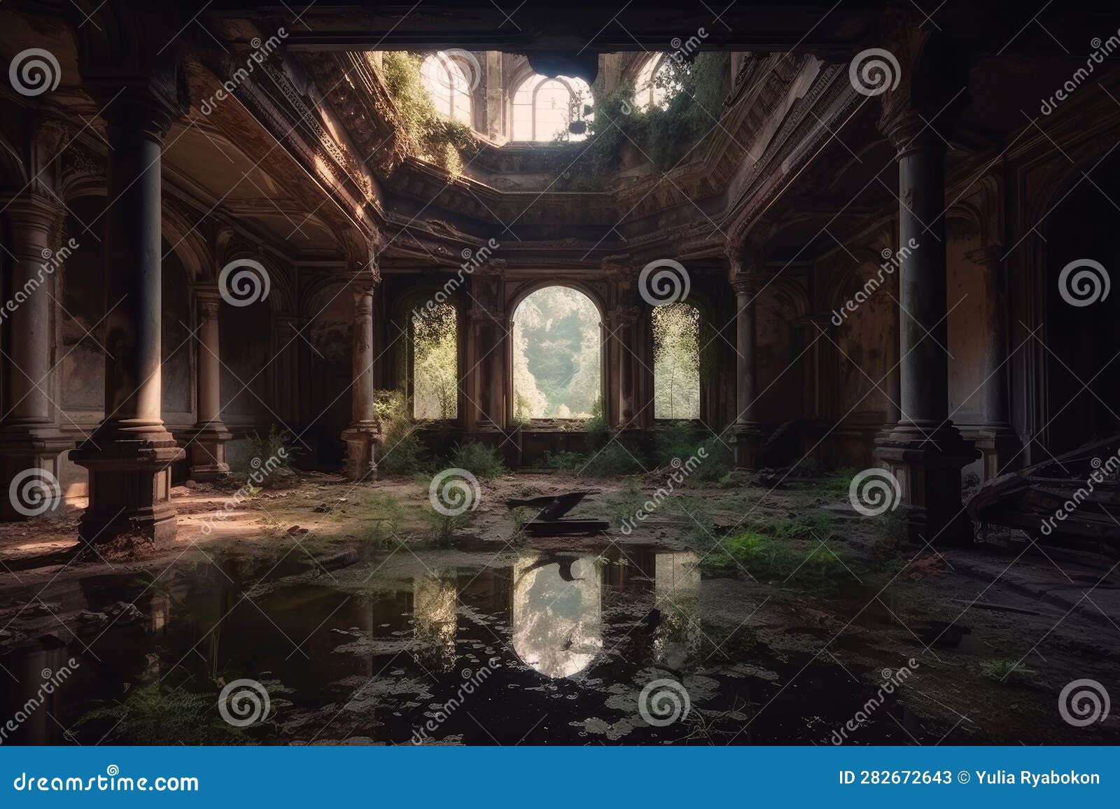 Abandoned Castle, Empty Palace Interior, Hallway Cartoon Vector ...