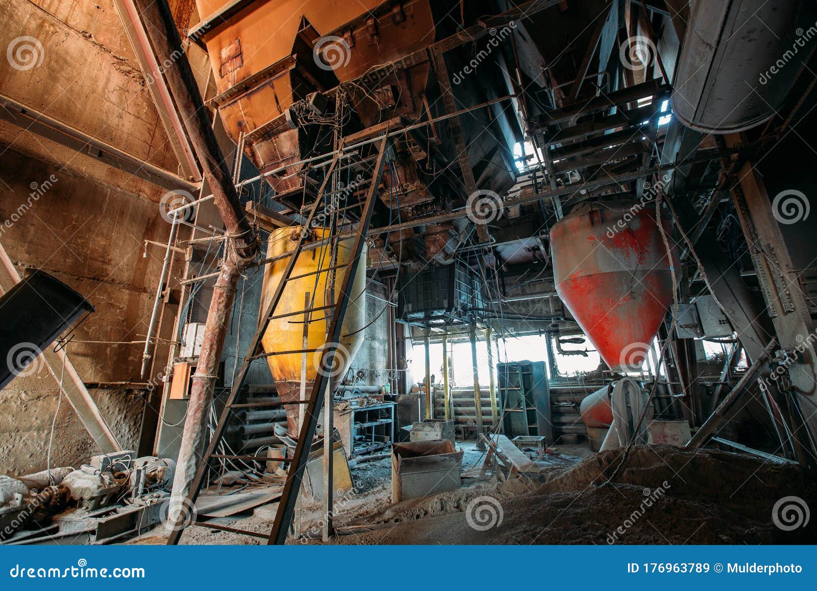 Abandoned Cement and Concrete Factory. Old Rusty Hoppers Stock Image ...