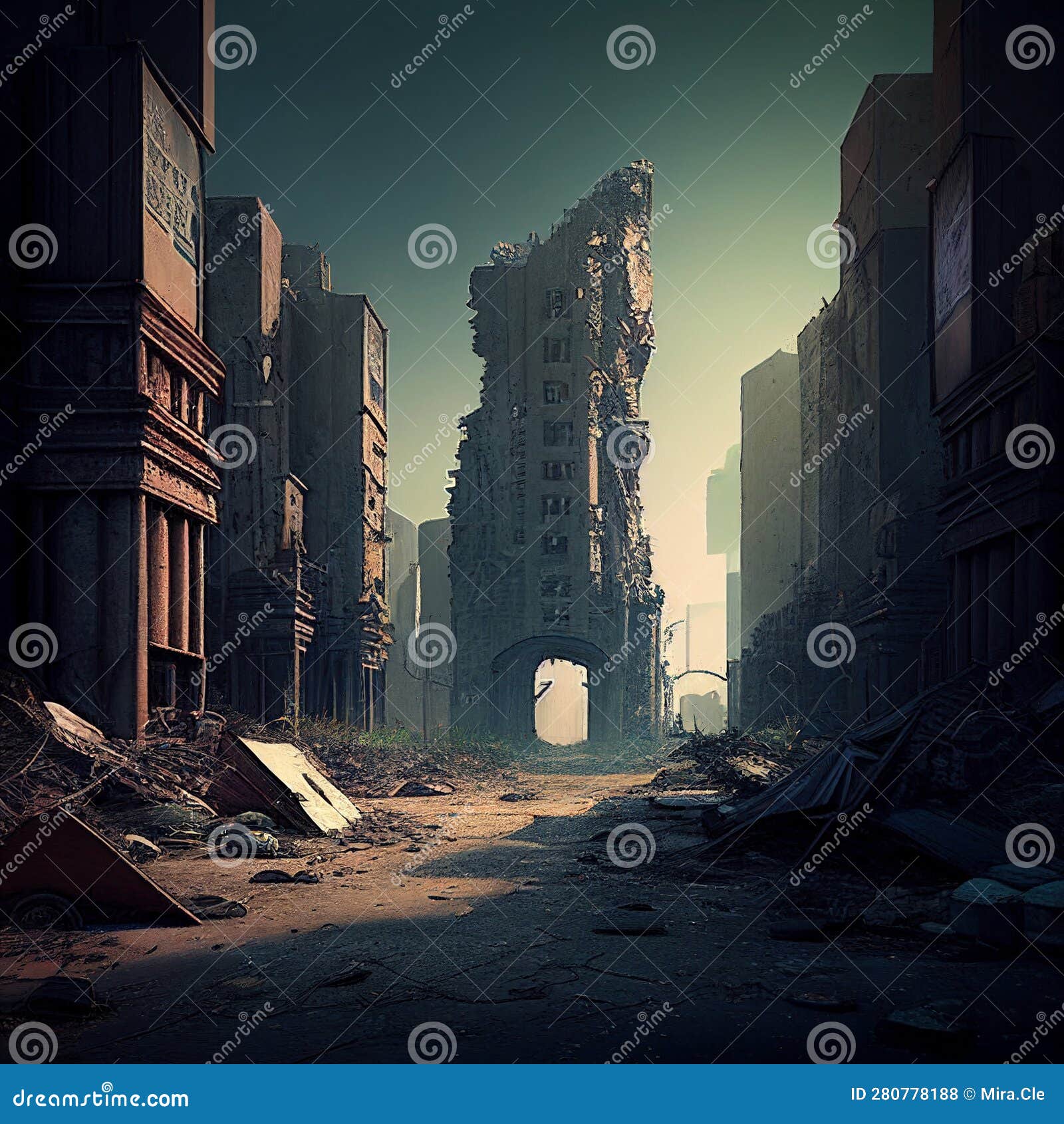 Abandoned City after Apocalypse, Created with Generative AI Stock ...