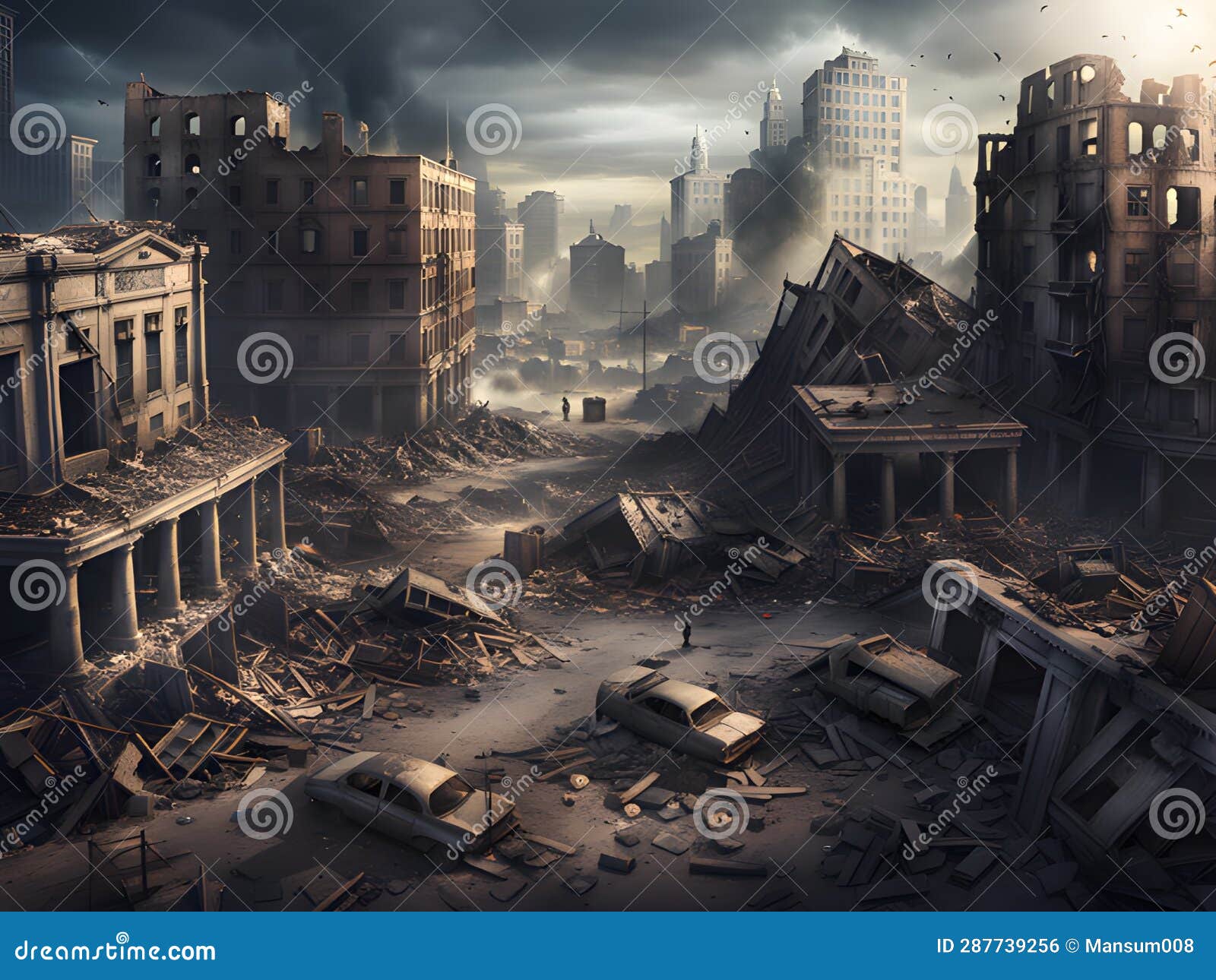 Abandoned City with Broken Building. 3d Illustration, AI Generated ...