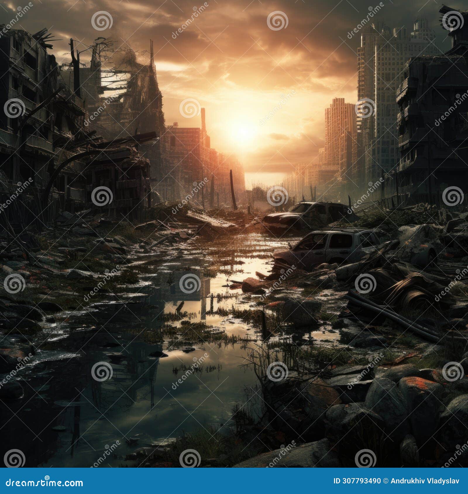 Abandoned City Post Apocalypses Stock Illustration - Illustration of ...