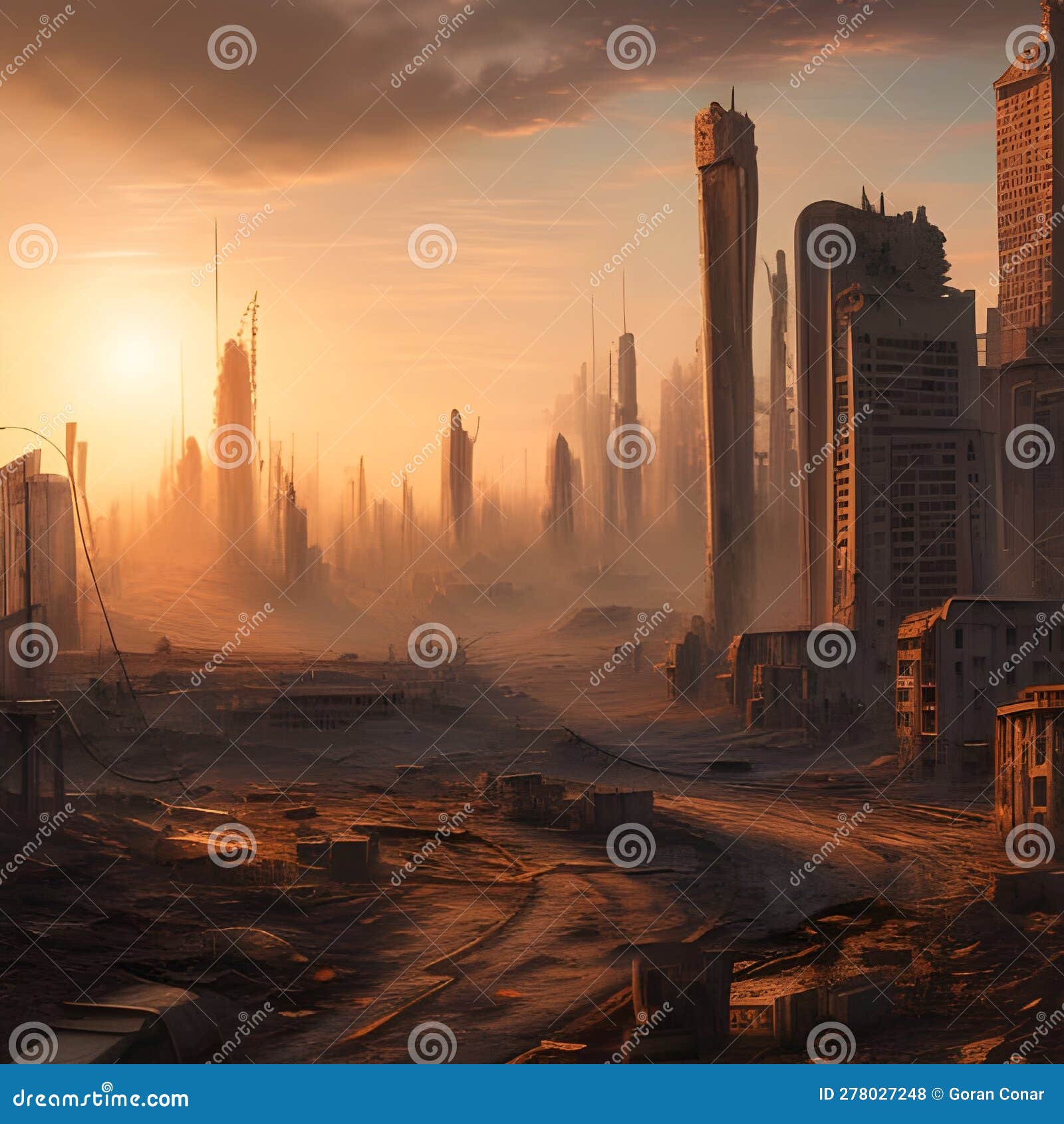 Abandoned City in a Post Apocalyptic World Stock Illustration ...