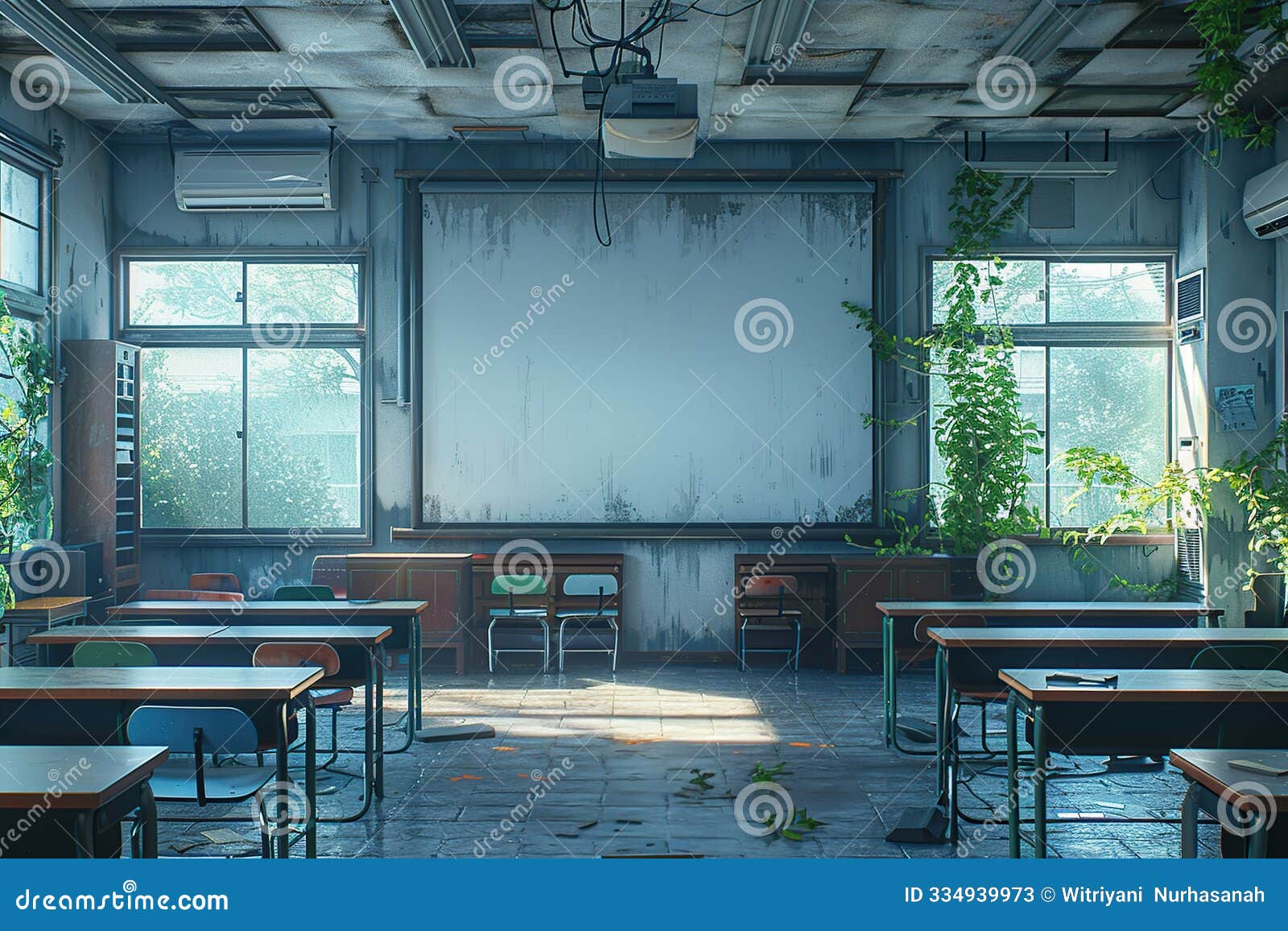 Abandoned Classroom - a Silent Memory Stock Illustration - Illustration ...