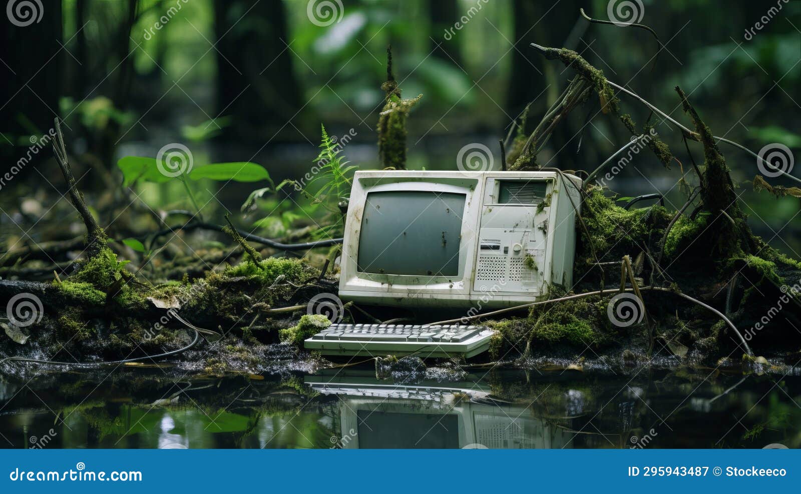 Abandoned Computer in Swamp a Post-modern Juxtaposition of Technology ...