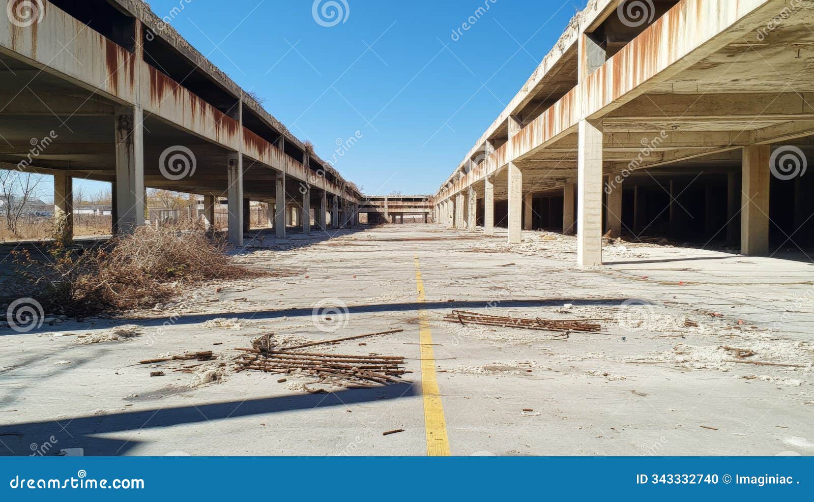 Abandoned Concrete Structure with Rust and Debris Stock Illustration ...