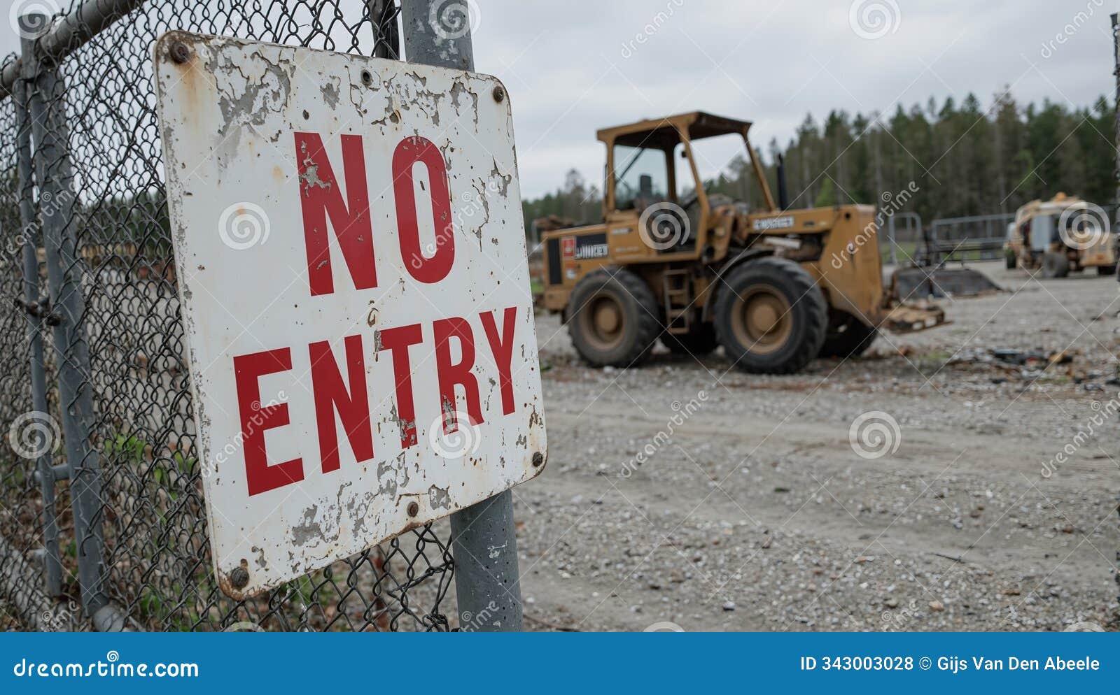 Abandoned Construction Site With No Entry Sign On Fence Stock ...