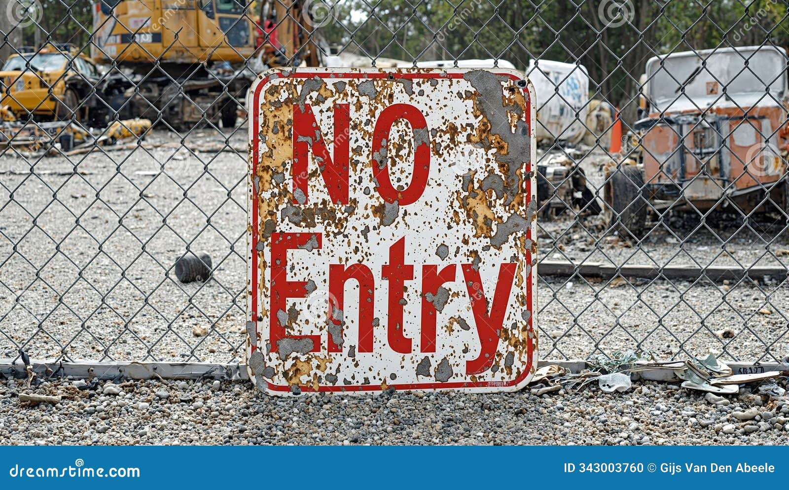 Abandoned Construction Site With No Entry Sign On Fence Stock ...