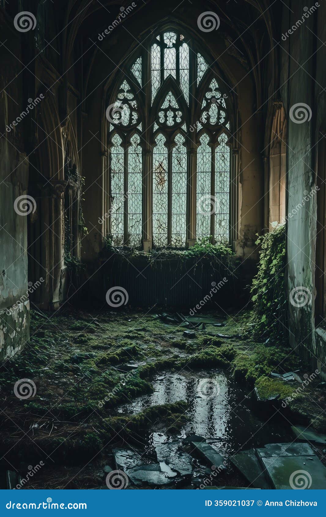 An Abandoned Corner of a Gothic Cathedral. Stock Illustration ...