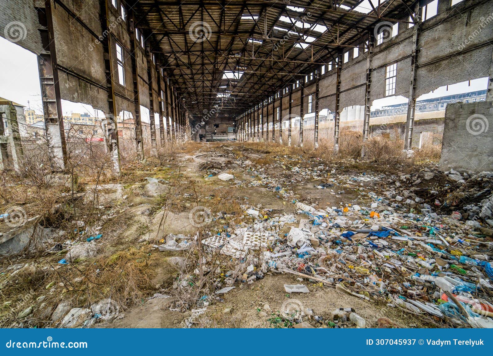 Abandoned and Decayed Building Interior. Old Industrial Complex Stock ...