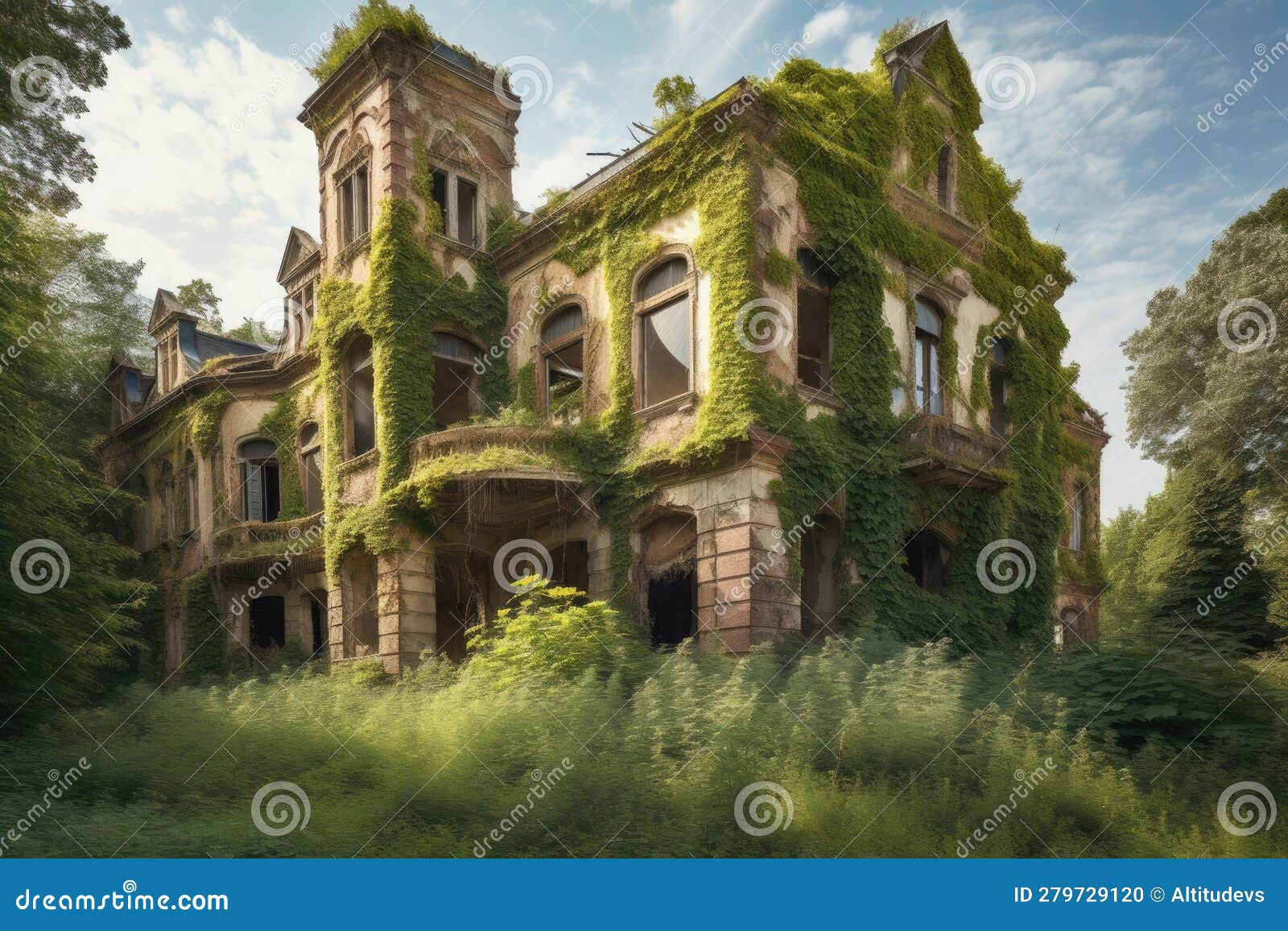 Abandoned and Decrepit Castle or Mansion, with Vines Growing Over the ...