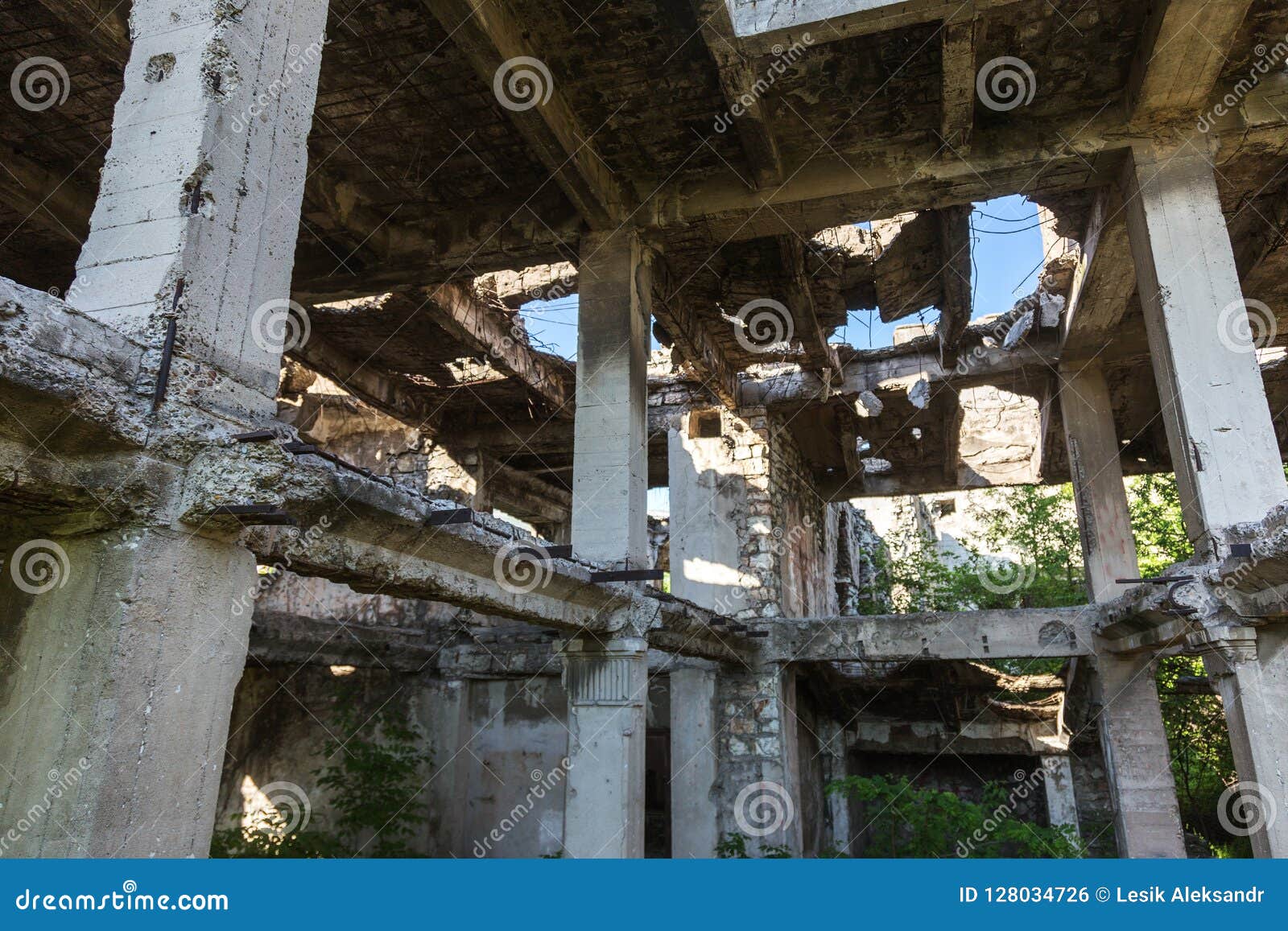 Abandoned Destroyed by the Explosion, Bombing and Shelling the ...