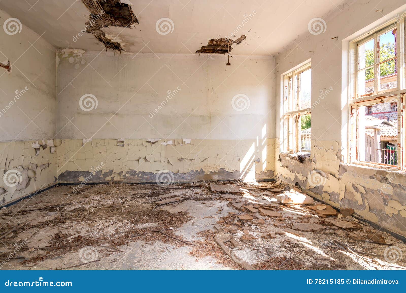 Abandoned and Destroyed Room Stock Image - Image of floor, room: 78215185