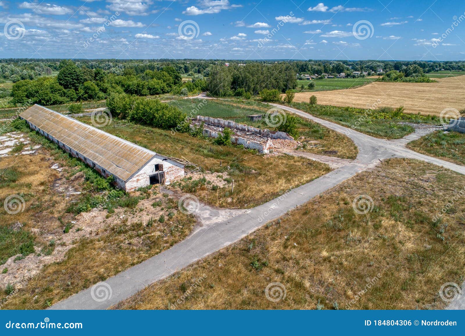 Abandoned and Destroyed Rural Farm, Aerial View Stock Photo - Image of ...