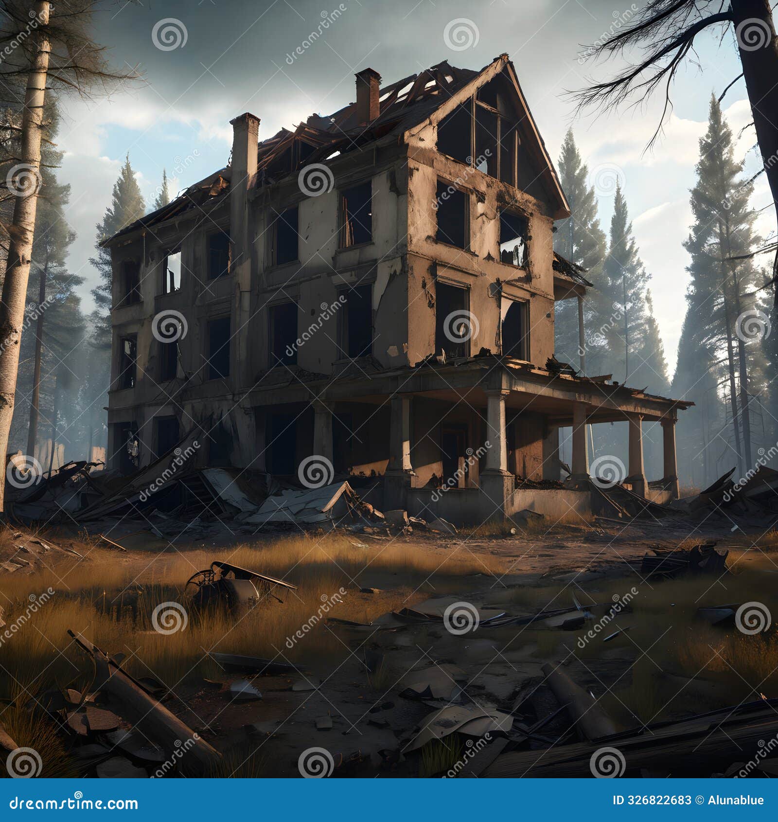 Abandoned and Dilapidated Building in Forest Stock Image - Image of ...