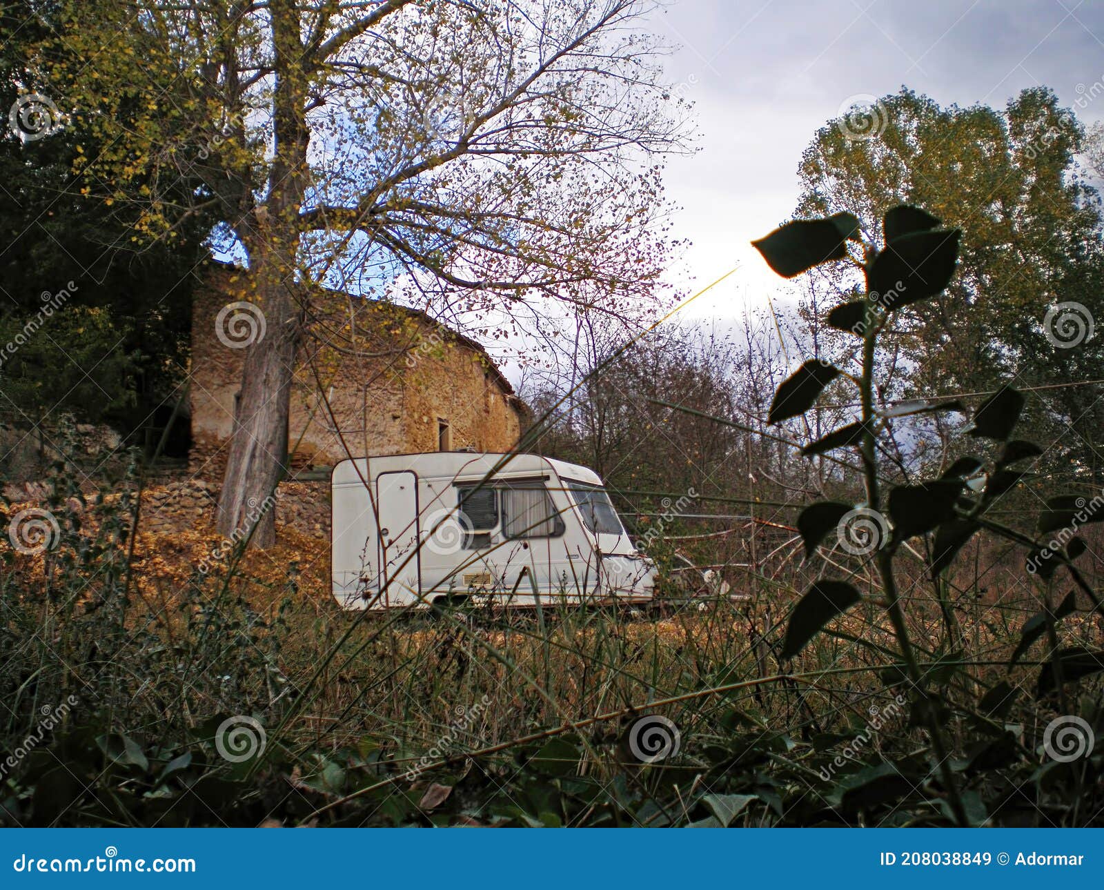 Abandoned Dirty Caravan in the Middle of the Forest Stock Image - Image ...