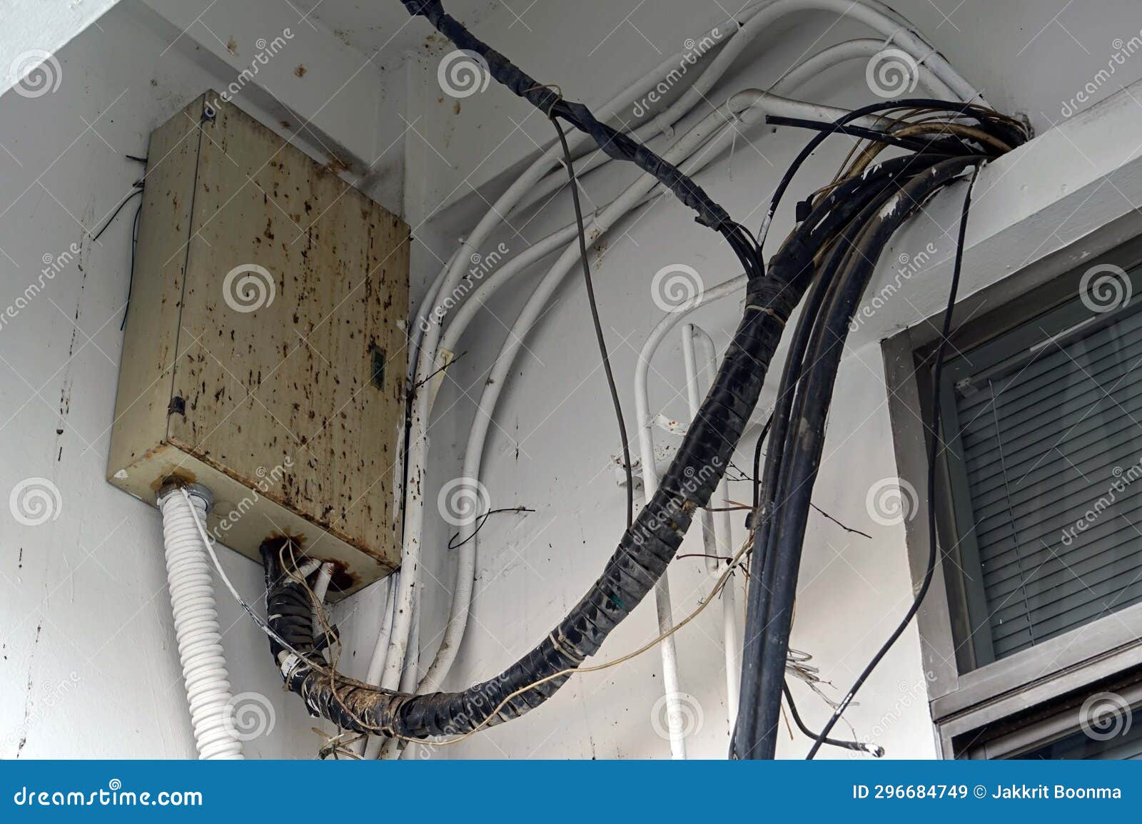 Abandoned Electrical Cables on the Ceiling of a Building Stock Image ...