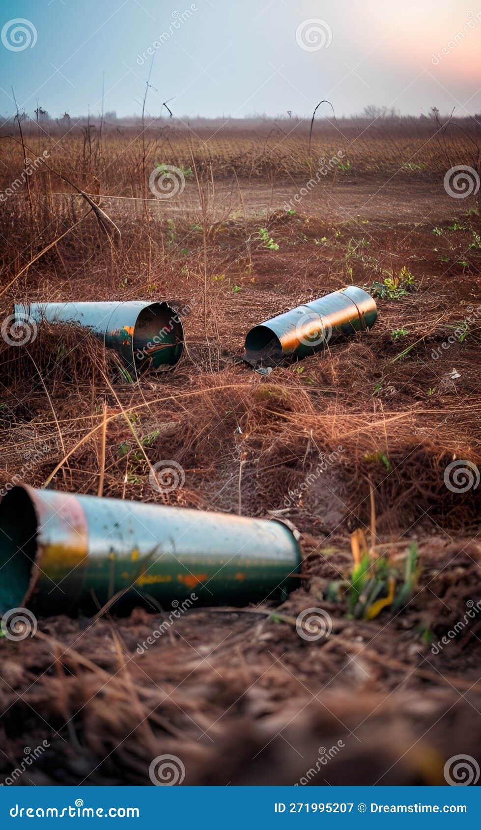 Abandoned Empty Artillery Shells in the Middle of the Field Stock ...