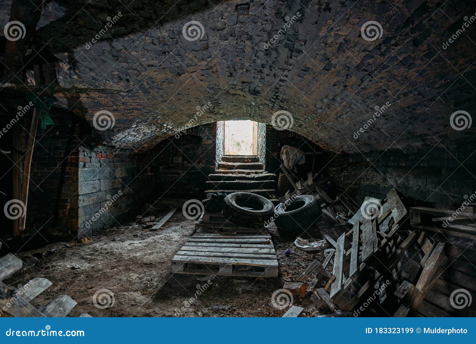 Abandoned Empty Old Dark Underground Vaulted Cellar Stock Image - Image ...