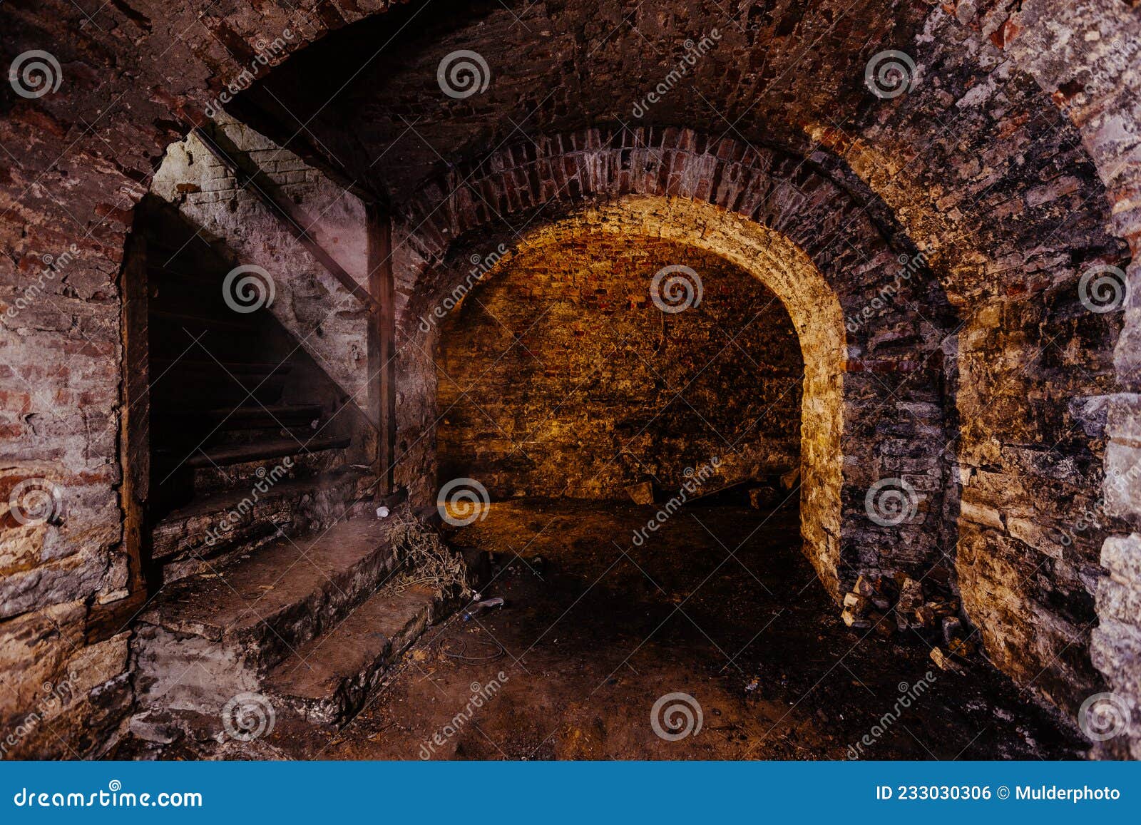 Abandoned Empty Old Dark Underground Vaulted Cellar Stock Photo - Image ...