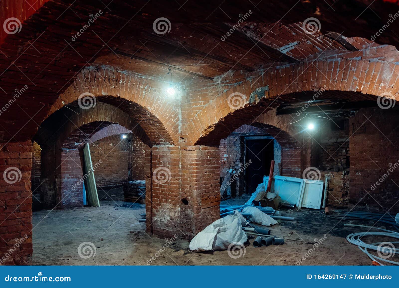 Abandoned Empty Old Dark Underground Vaulted Cellar Stock Image - Image ...