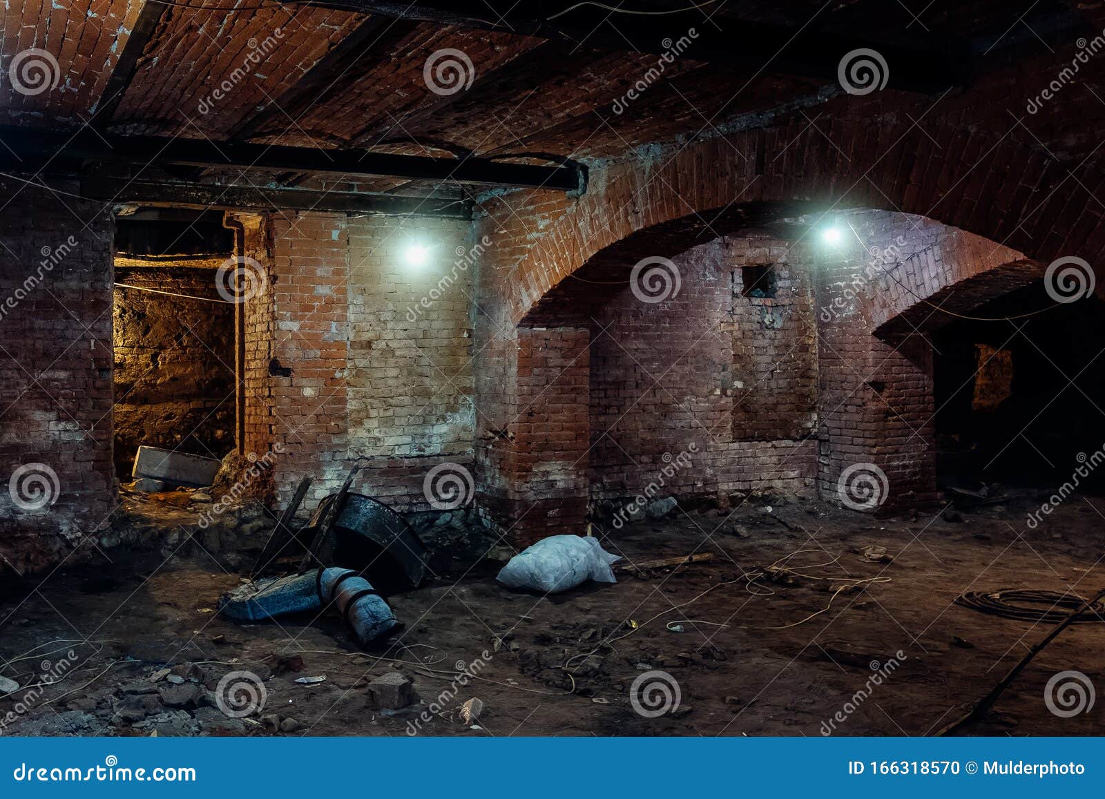 Abandoned Empty Old Dark Underground Vaulted Cellar Stock Photo - Image ...