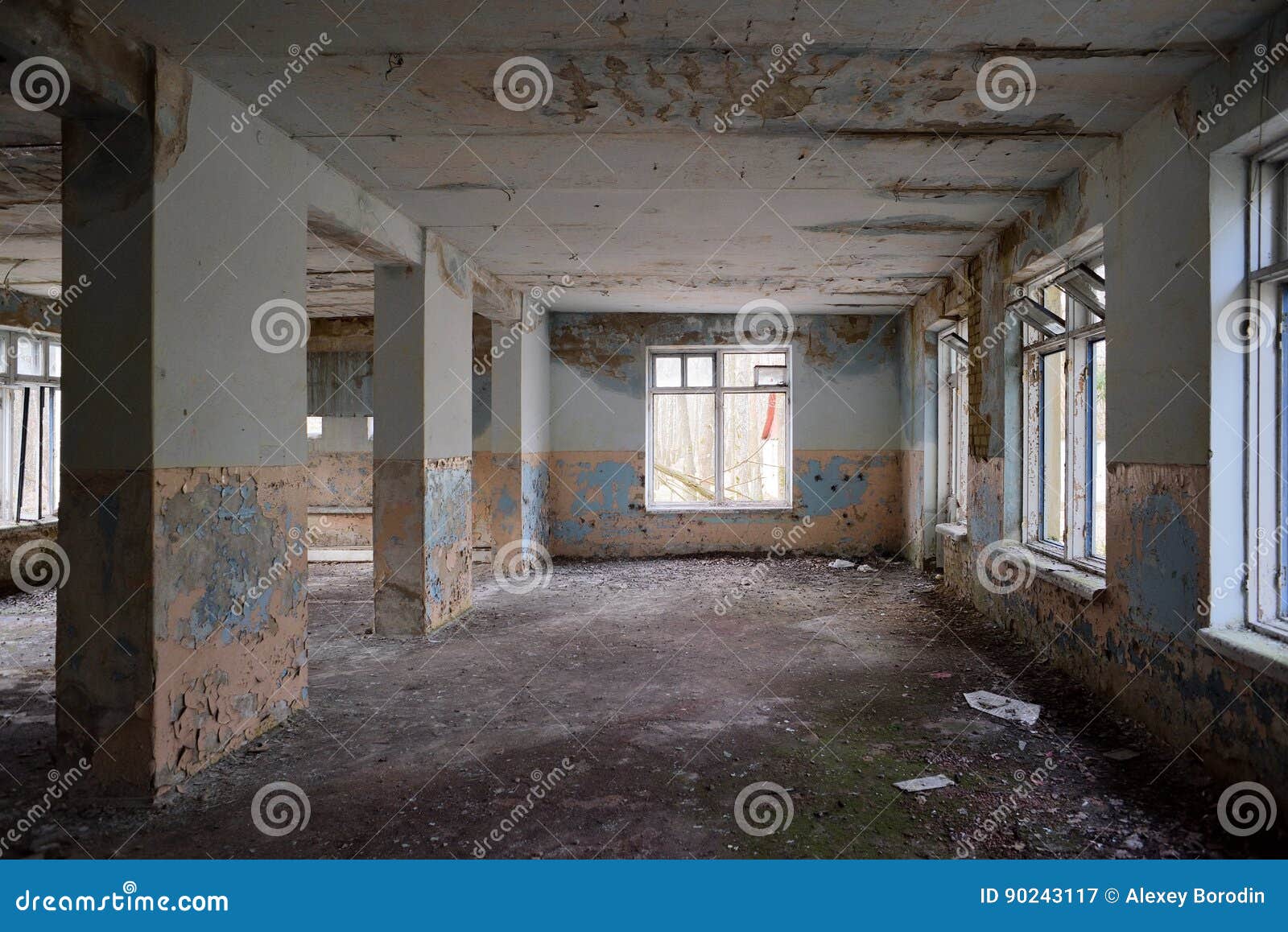 Abandoned Empty Room with Big Windows Stock Image - Image of building ...