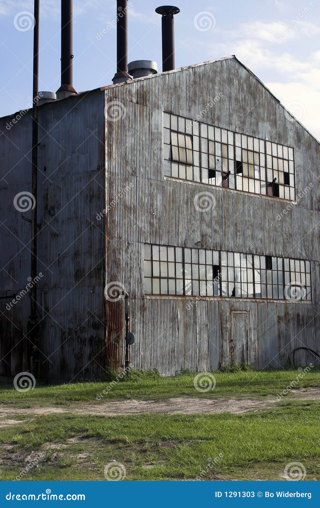 Abandoned Factory Building and Chimney Stock Image - Image of blue ...