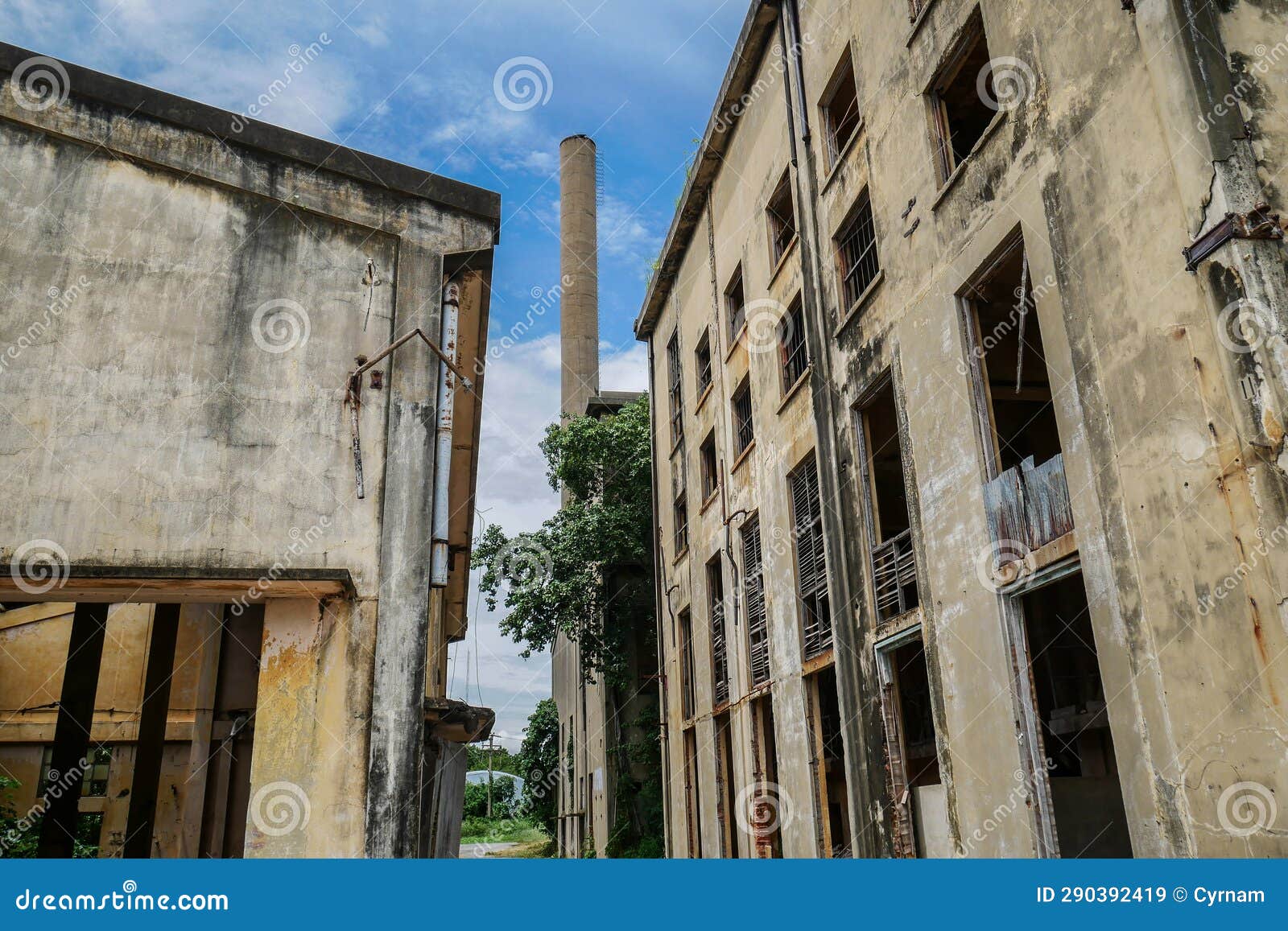 Abandoned Factory with Giant Chimney Stock Image - Image of road, ruins ...