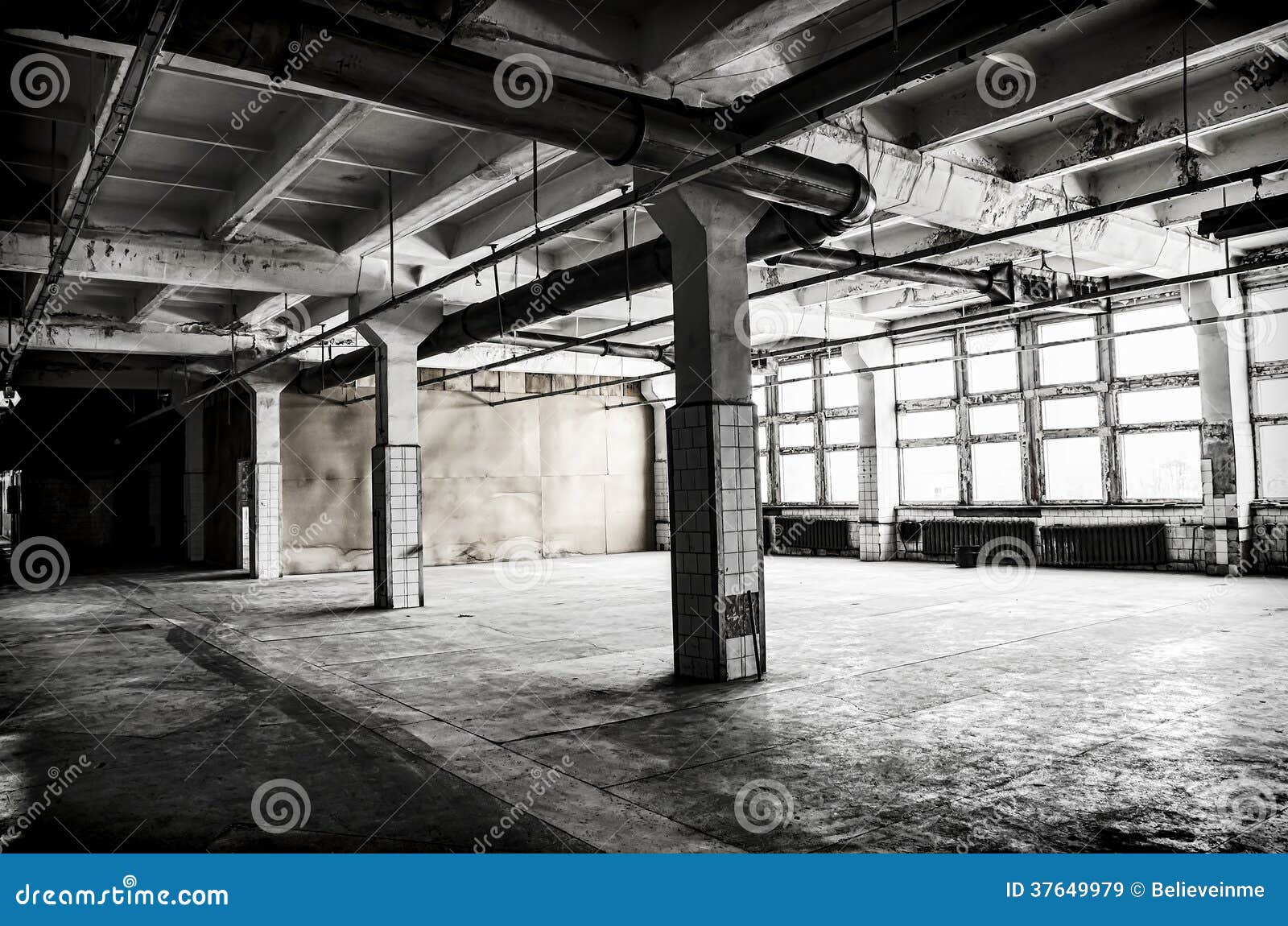 Abandoned factory hall stock image. Image of shadow, hall - 37649979
