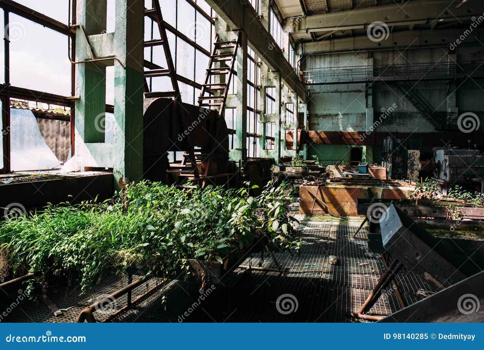 Abandoned Factory Inside, Big Windows, Rusty Steel Equipment Stock ...