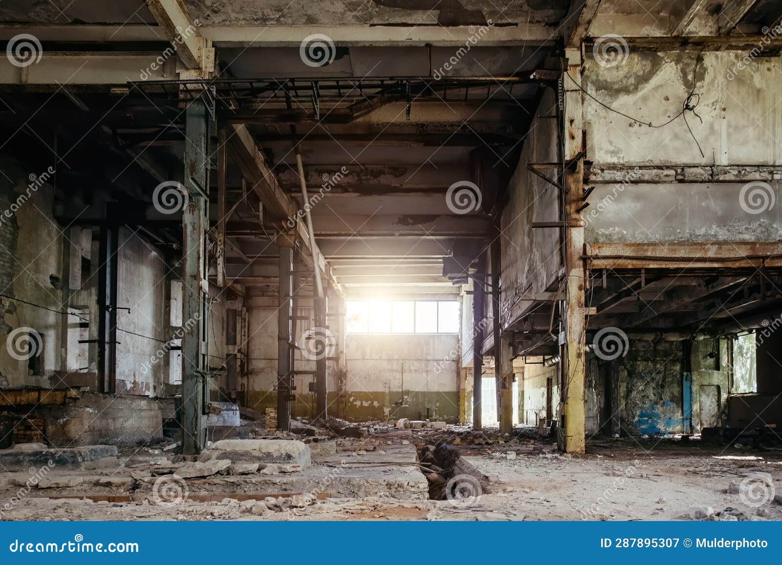 Abandoned Factory. Large Empty Ruined Industrial Hall Stock Image ...
