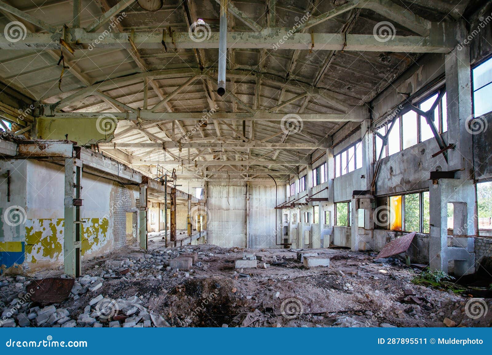 Abandoned Factory. Large Empty Ruined Industrial Hall Stock Image ...