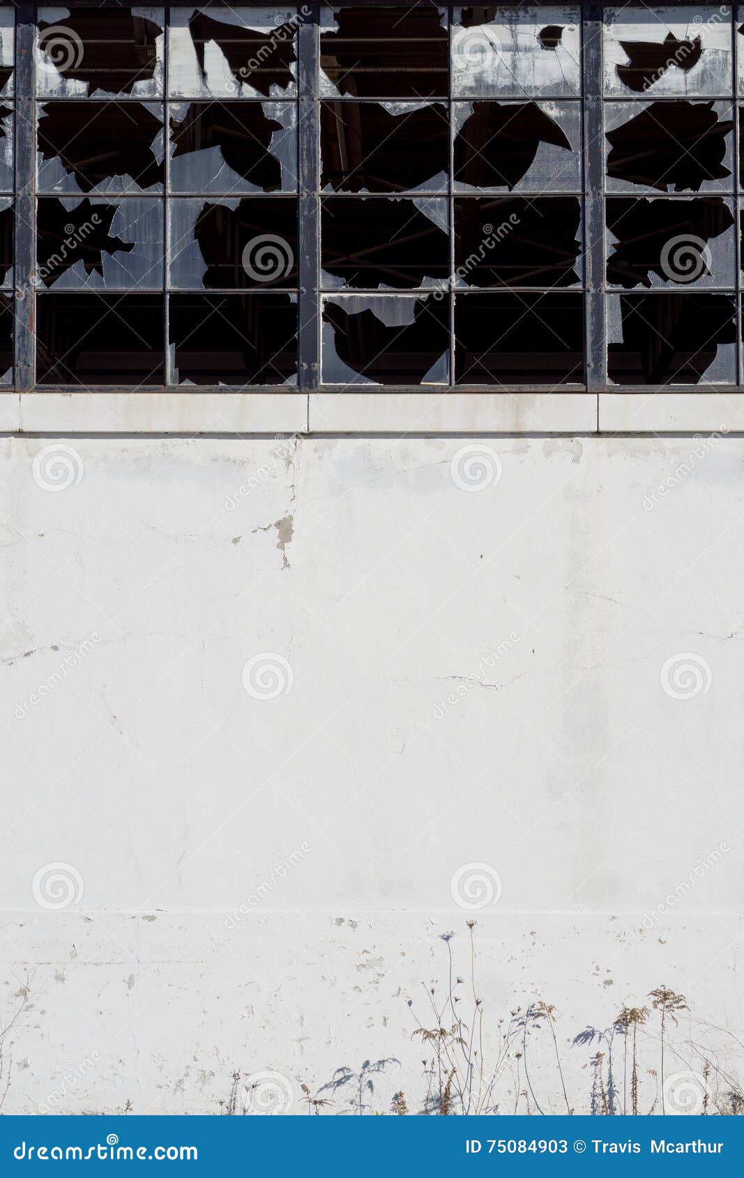 Abandoned Factory Warehouse Broken Windows and Wall Stock Image - Image ...
